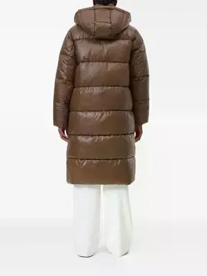 Closed Quilted Hooded Puffer Coat - Brown