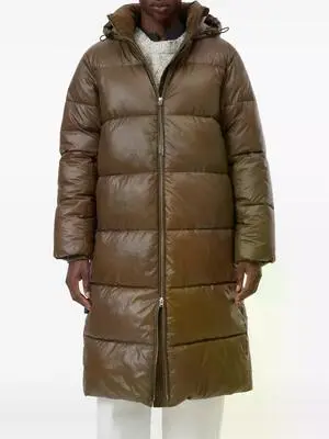 Closed Quilted Hooded Puffer Coat - Brown