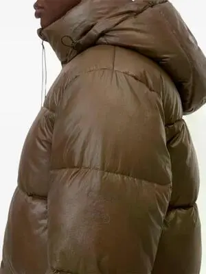 Closed Quilted Hooded Puffer Coat - Brown