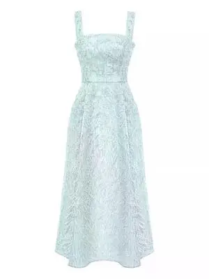 POST MERIDIEM Feather-embellished Corset Midi Dress