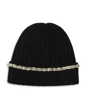 CAROLYN ROWAN ACCESSORIES Cashmere Ribbed Cuffed Beanie - Black