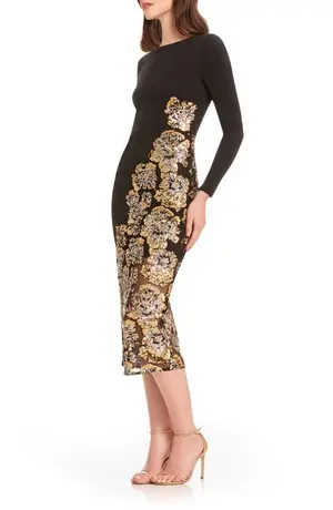 Dress The Population Mara Sequin Long Sleeve Midi Dress