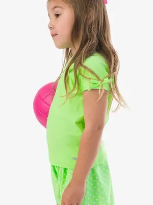 RUFFLEBUTTS Upf 50+ Active Raglan Bow T-shirt - Neon Honeydew