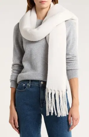 Nordstrom Wool & Alpaca Blend Fringe Scarf Ivory