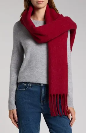 Nordstrom Wool & Alpaca Blend Fringe Scarf - Red Karanda