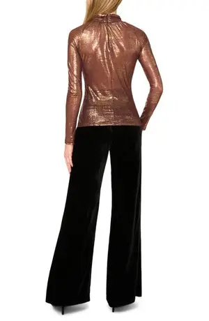 Ted Baker London Metallic Ruched Turtleneck Top - Potting Soil