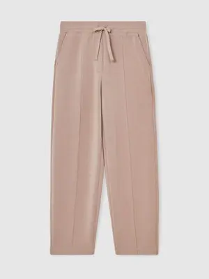REISS Janie Premium Interlock Tapered Joggers - Taupe Neutral