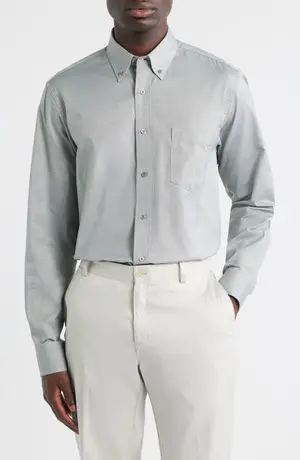 EAGLE Regular Fit Light Grey Cotton Button-down Oxford Shirt - Charcoal
