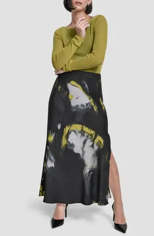 Dkny Printed Bias Cut Maxi Skirt