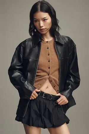 REFORMATION Veda Bennett Leather Shirt Jacket