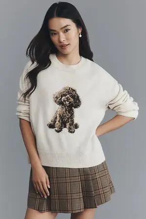 Maeve Crew Neck Pullover Sweater - Neutral Doodle