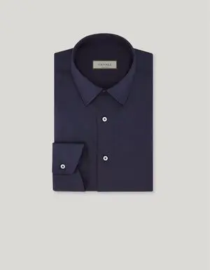 Canali Navy Blue Travel Stretch Cotton Regular-fit Shirt Blue