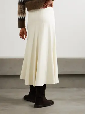 Brunello Cucinelli Gathered Wool-blend Midi Skirt - Ivory