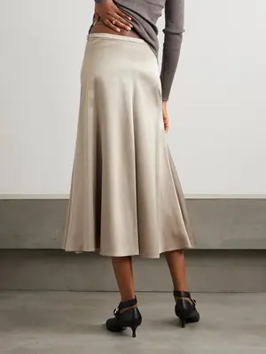 Brunello Cucinelli Gathered Silk-satin Midi Skirt - Brown