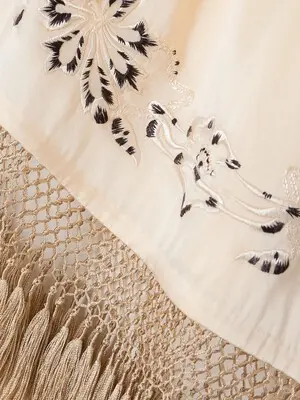BODE Phantasm Fringed Embroidered Silk-satin Mini Skirt - Neutrals