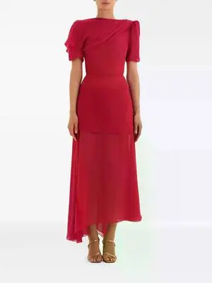 POST MERIDIEM Asymmetrical Draped Midi Dress - Red