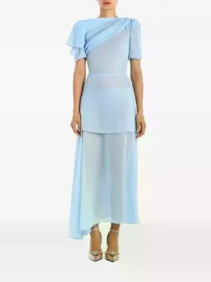 POST MERIDIEM Asymmetrical Ruffled Midi Dress - Blue