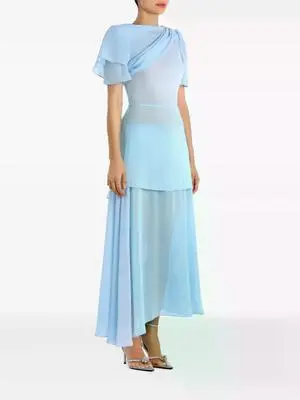 POST MERIDIEM Asymmetrical Ruffled Midi Dress - Blue
