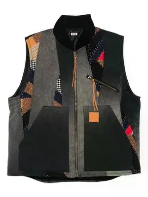 KHOKI Patchwork Zipped Waistcoat - Black