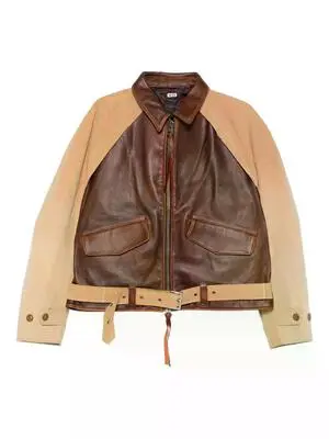 KHOKI Pocketed Belted Leather Jacket