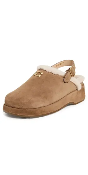 COACH Sculpted Suede Shearling Platform Clogs