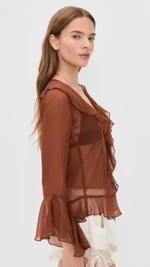 Free People Bali Tulula Chiffon Top - Umber Earth Combo