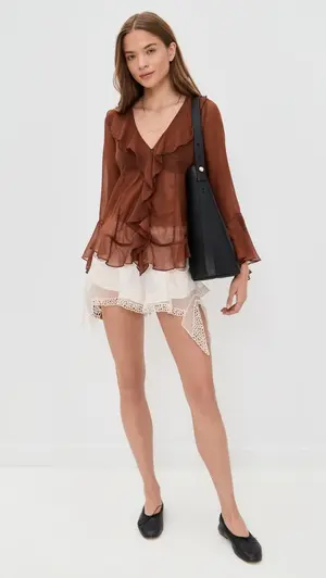 Free People Bali Tulula Chiffon Top - Umber Earth Combo