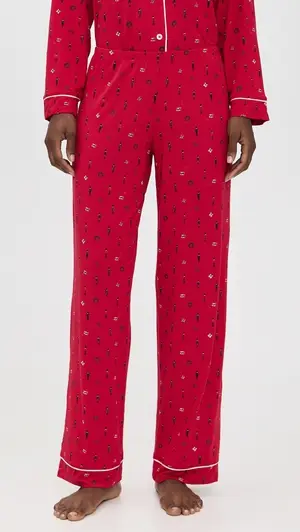 Eberjey Gisele Printed Long Pajama Set - Nutcracker Holly Red/ivory