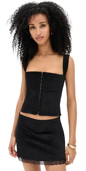 Black Square Neck Corset Tops