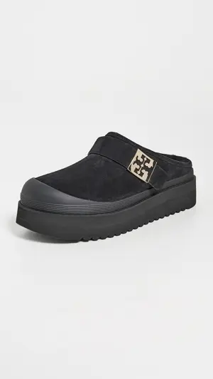Tory Burch Mellow Shearling Platform Mules - Perfect Black / Gold