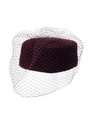 L'Agence Pillbox Hat With Birdcage Veil - Bordeaux