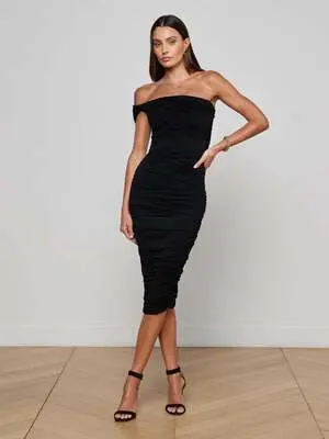 L'Agence Cheryl Shirred Midi Dress