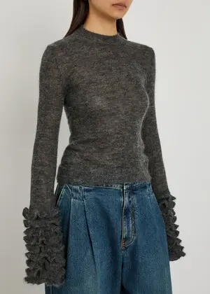 Alaïa Ruffled Mohair-blend Top - Grey