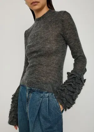 Alaïa Ruffled Mohair-blend Top - Grey