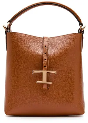TOD'S T-plaque Grained Leather Top Handle Bag - Tan