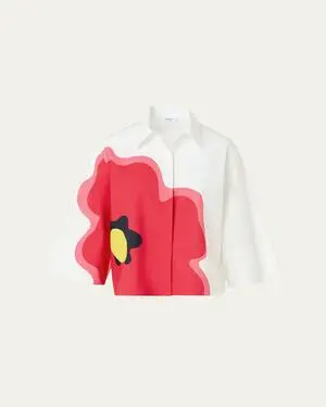 Akris Flower-print Boxy Button-down Shirt - Cream/multi