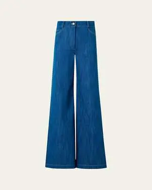 Akris Cooper Stretch Denim Wide-leg Pants - Medium Blue