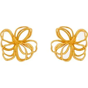 Oscar De La Renta Wire Flower Stud Earrings - Gold