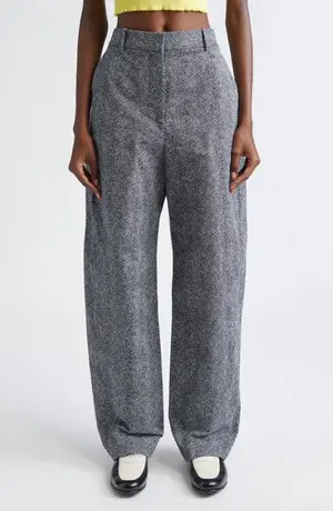 Givenchy Double Pleat Low Waist Donegal Herringbone Trousers