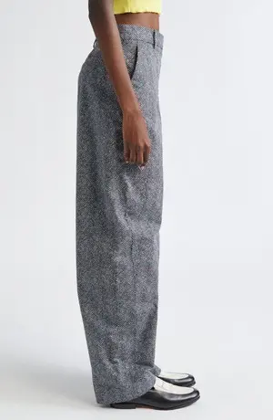 Givenchy Double Pleat Low Waist Donegal Herringbone Trousers
