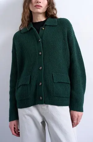 Topshop Collared Cotton-blend Sweater Jacket