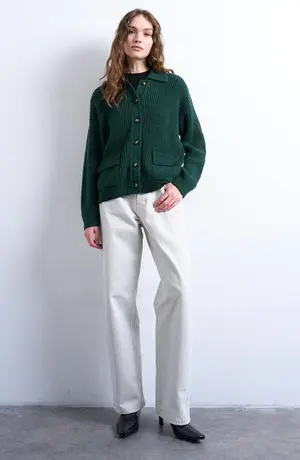 Topshop Collared Cotton-blend Sweater Jacket