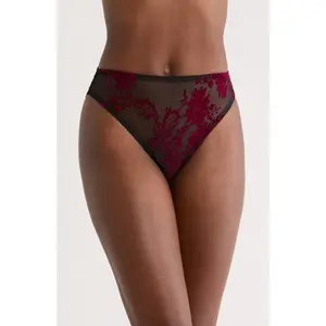 KILO BRAVA Floral Flocked High Waist Briefs - Black-boysenberry