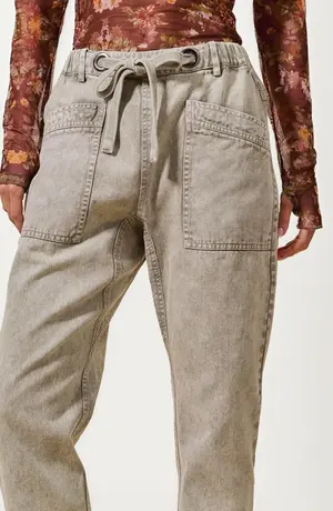 KNIT & LOUNGE High-rise Oversized Denim Pants With Drawstring And Patch Pockets