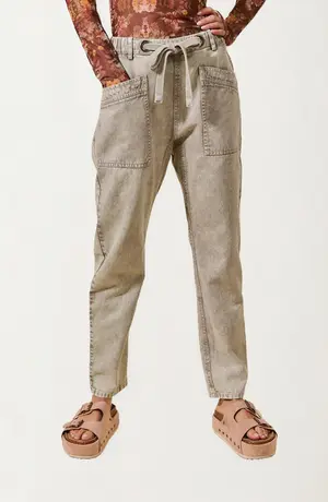 KNIT & LOUNGE High-rise Oversized Denim Pants With Drawstring And Patch Pockets