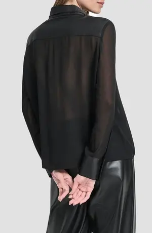 Dkny Chiffon Logo Sheer Button-up Shirt