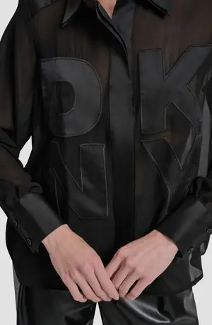Dkny Chiffon Logo Sheer Button-up Shirt