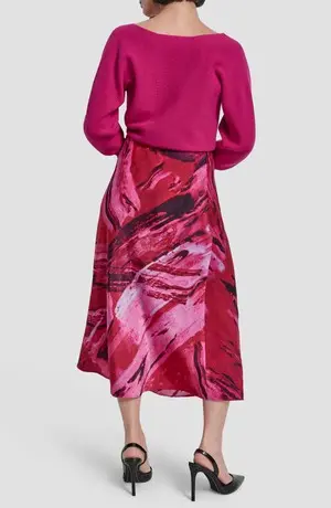 Dkny Abstract Print Bias-cut Midi Skirt