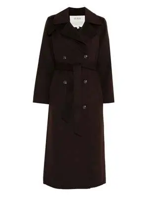 YERSE Belted Double-Breasted Long Coat - Brown
