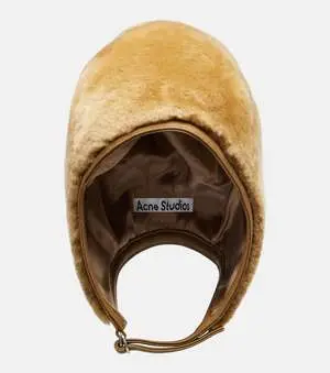 Acne Studios Leather-trimmed Shearling Hat - Brown